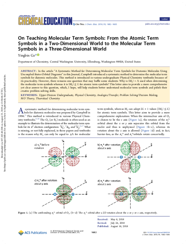 (PDF) On Teaching Molecular Term Symbols: From the Atomic Term Symbols ...