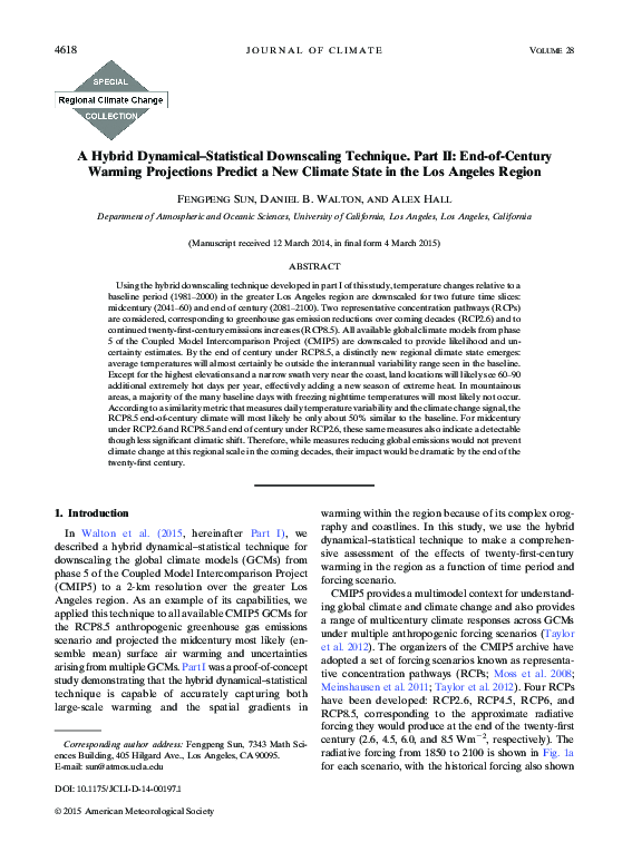 Pdf A Hybrid Dynamical Statistical Downscaling Technique Part Ii End Of Century Warming