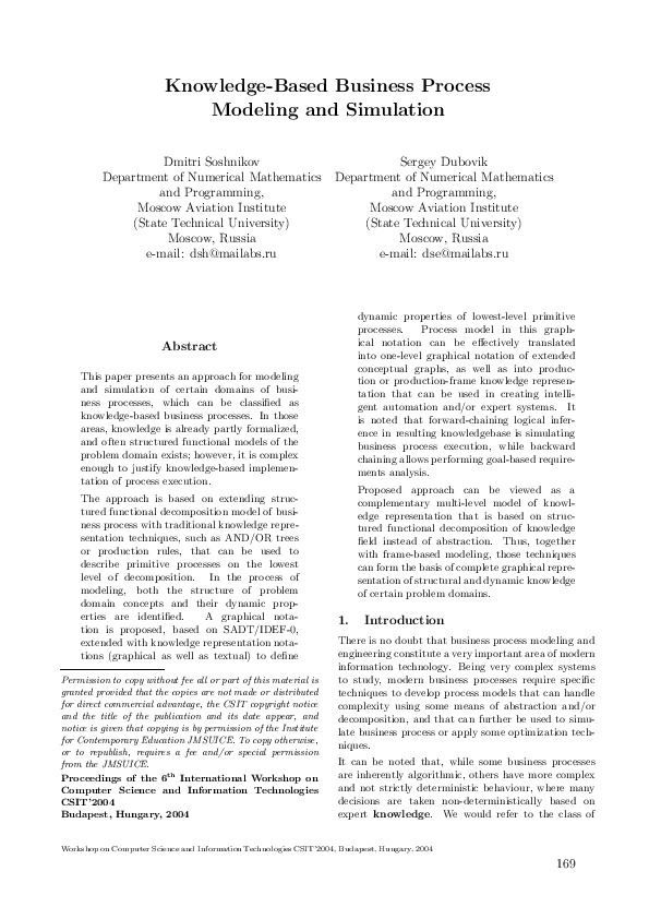 (PDF) Knowledge-Based Business Process Modeling and Simulation