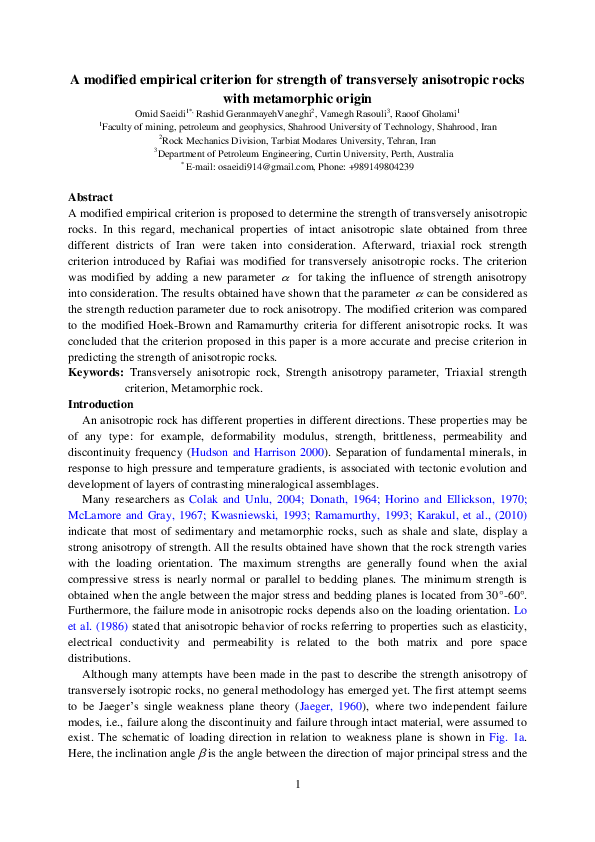 (PDF) A modified empirical criterion for strength of transversely anisotropic rocks with ...