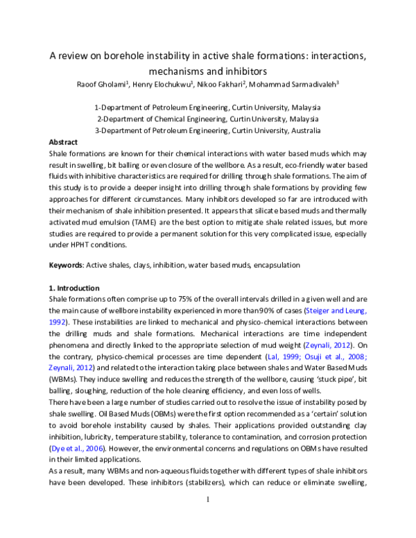 (PDF) A review on borehole instability in active shale formations ...