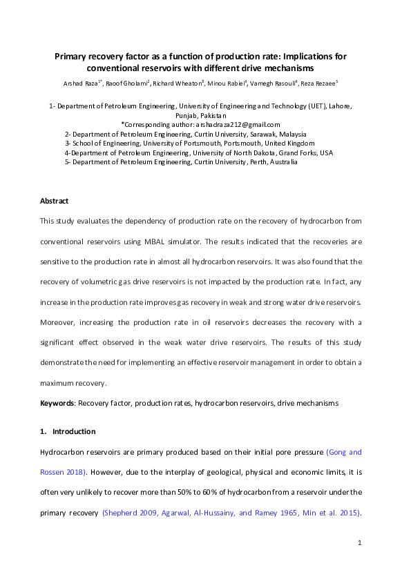 (PDF) Primary recovery factor as a function of production rate ...