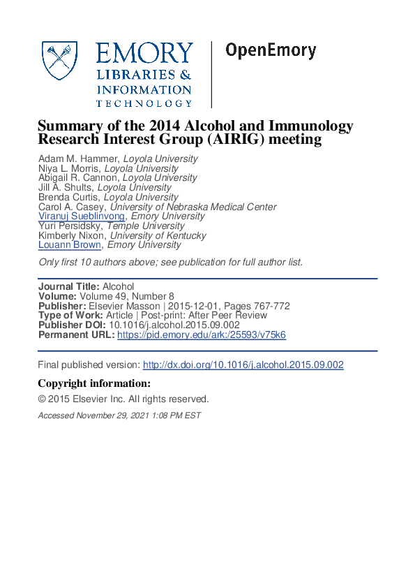 (PDF) Summary of the 2014 Alcohol and Immunology Research Interest ...
