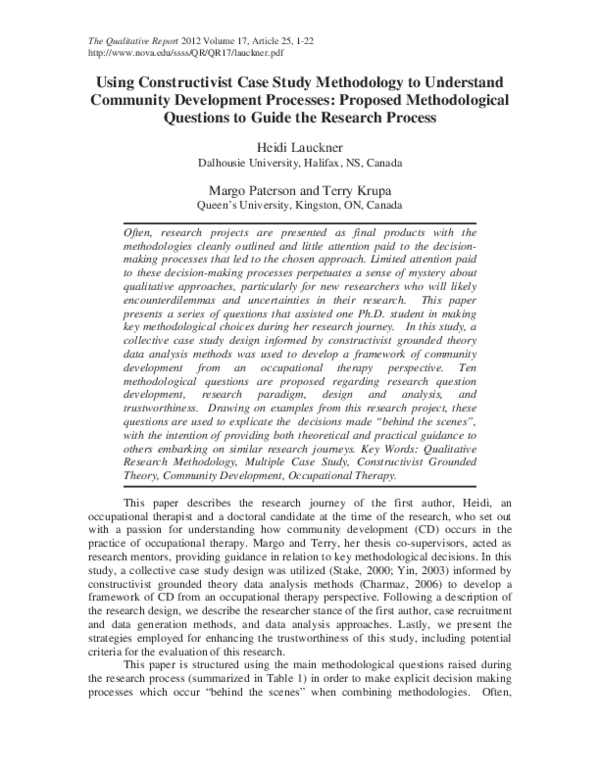 (PDF) Using Constructivist Case Study Methodology to Understand Community Development Processes ...