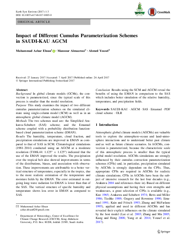 Pdf Impact Of Different Cumulus Parameterization Schemes In Saudi Kau Agcm