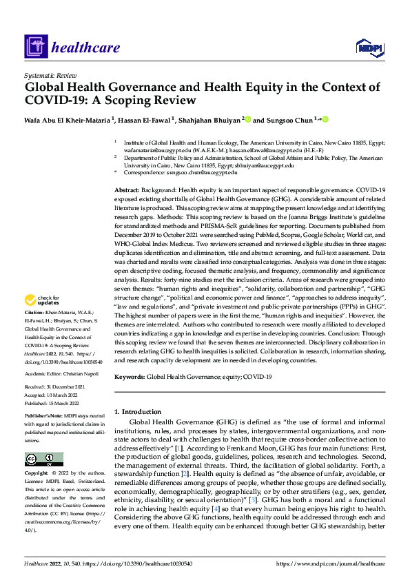 (PDF) Global Health Governance and Health Equity in the Context of ...