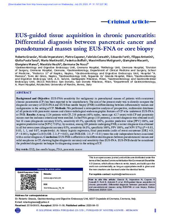 (PDF) EUS-guided tissue acquisition in chronic pancreatitis ...