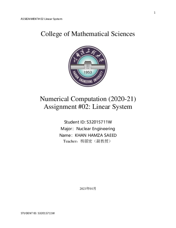 (PDF) Numerical Computation Linear System