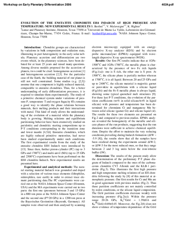 (PDF) Evolution of the Enstatite Chondrite EH4 Indarch at High Pressure ...