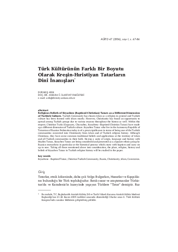 (PDF) Türk Kültürünün Farklı Bir Boyutu Olarak Kreşin-Hıristiyan ...