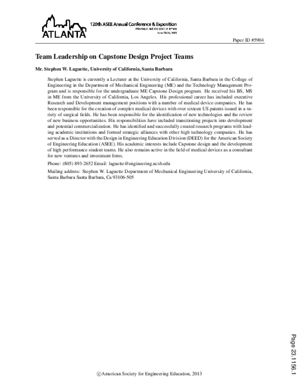 (PDF) Team Leadership on Capstone Design Project Teams