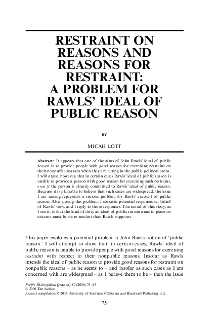 (PDF) Restraint on Reasons and Reasons for Restraint: A Problem for ...