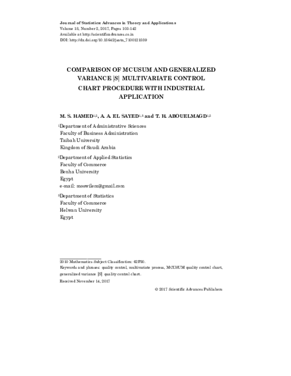 (PDF) Comparison of McUsum and Generalized /S/ Variance Multivariate Control Chart Procedure ...