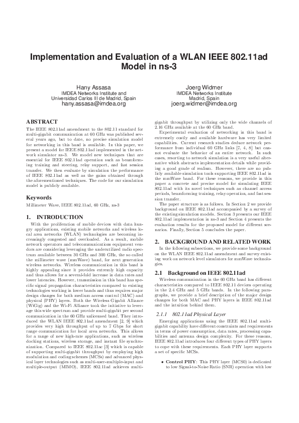 (PDF) Implementation and Evaluation of a WLAN IEEE 802.11ad Model in ns-3
