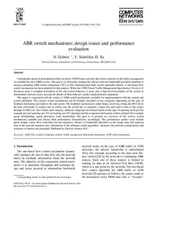 (PDF) ABR switch mechanisms: design issues and performance evaluation