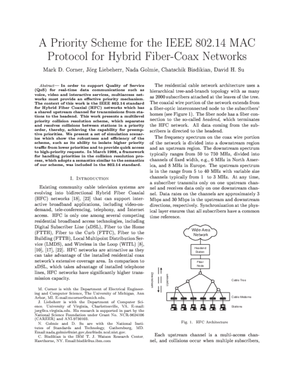 (PDF) A priority scheme for the IEEE 802.14 MAC protocol for hybrid fiber-coax networks