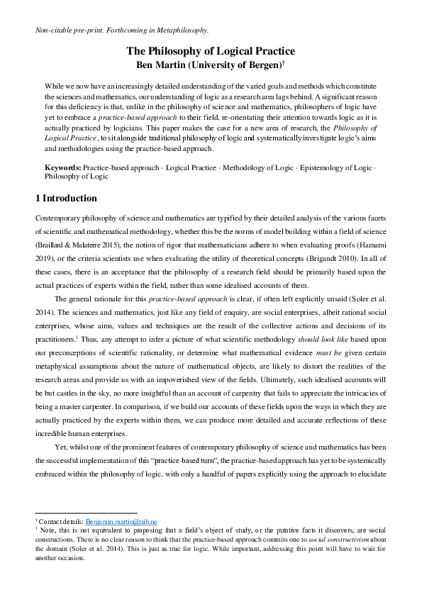 (PDF) The Philosophy of Logical Practice