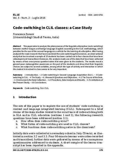 (PDF) Code-switching in CLIL classes: a Case Study