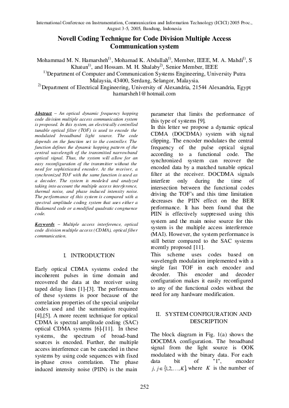 Pdf Novell Coding Technique For Code Division Multiple Access Communication System Mohammad