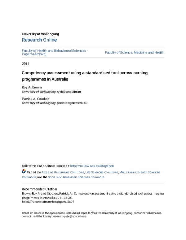 (PDF) Competency assessment using a standardised tool across nursing ...