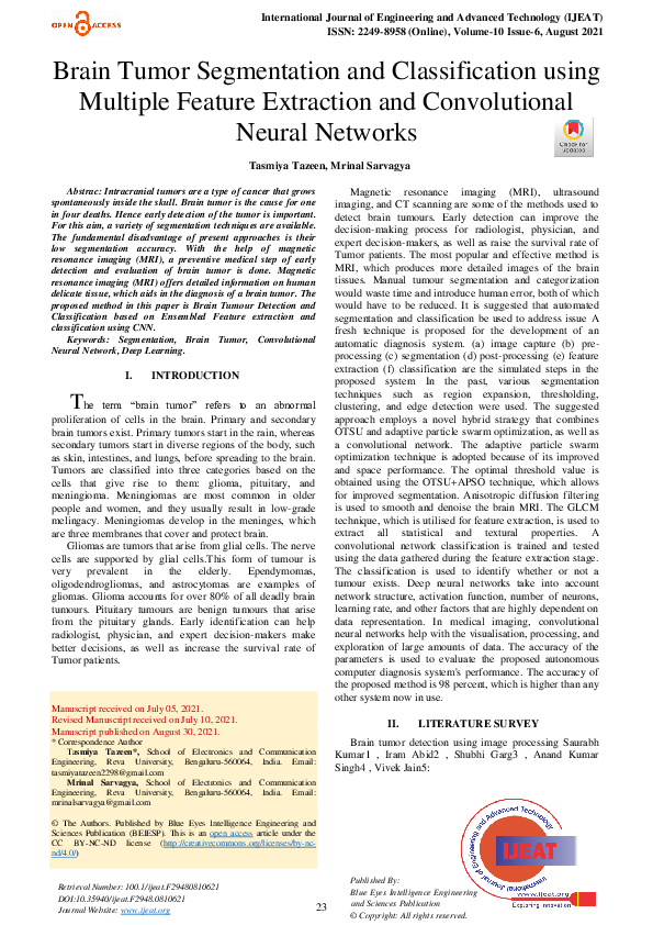 Pdf Brain Tumor Segmentation And Classification Using Multiple Feature Extraction And