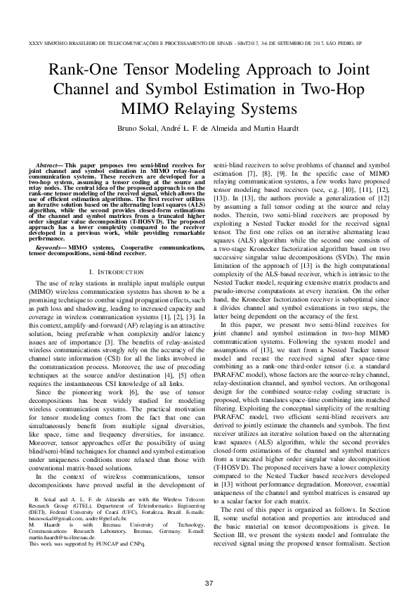 (PDF) Rank-One Tensor Modeling Approach to Joint Channel and Symbol Estimation in Two-Hop MIMO ...