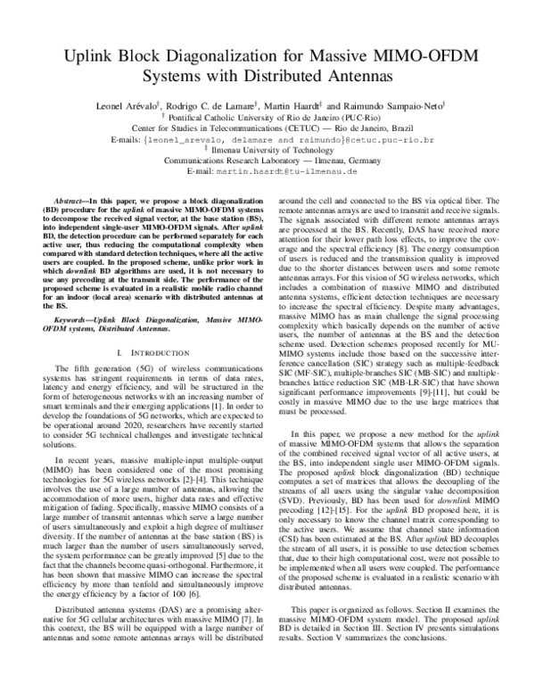 (PDF) Uplink block diagonalization for massive MIMO-OFDM systems with distributed antennas ...