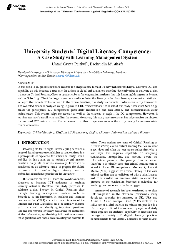 (PDF) University Students’ Digital Literacy Competence