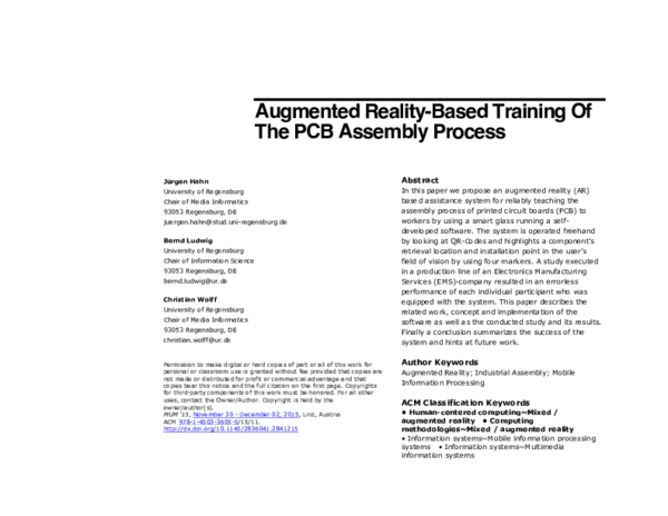 (PDF) Augmented reality-based training of the PCB assembly process