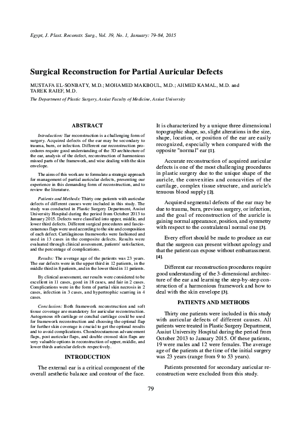 (PDF) Surgical Reconstruction for Partial Auricular Defects
