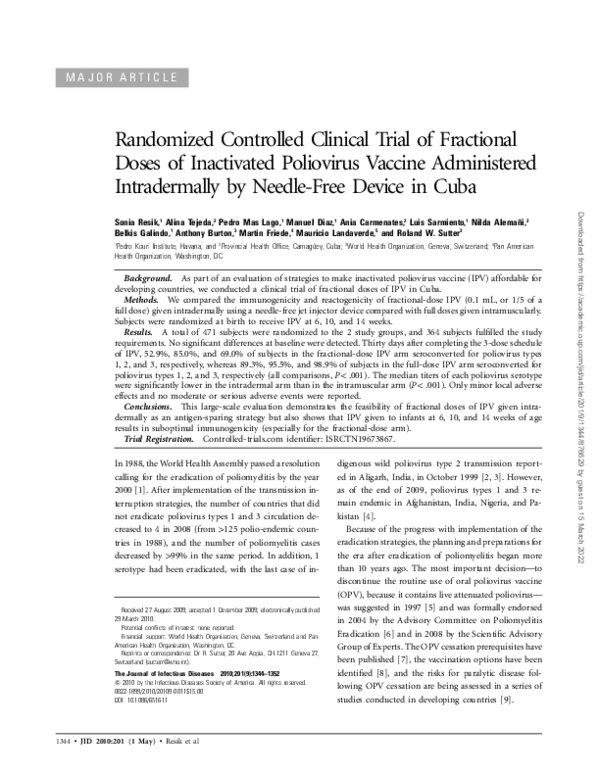 (PDF) Randomized Controlled Clinical Trial of Fractional Doses of Inactivated Poliovirus Vaccine ...