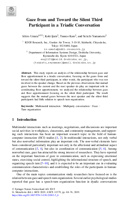 (PDF) Gaze from and Toward the Silent Third Participant in a Triadic ...