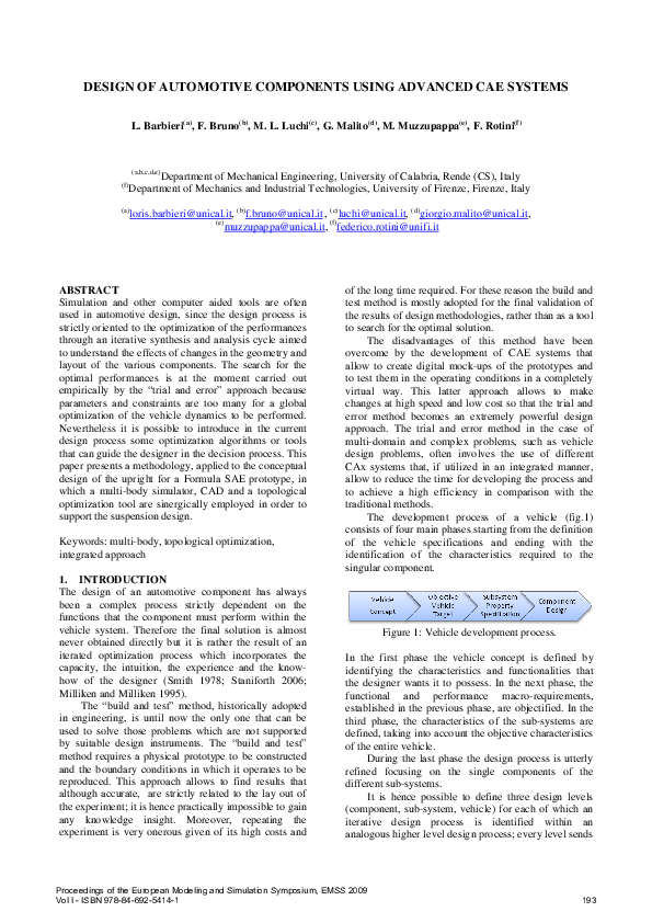 (PDF) Design of Automotive Components Using Advanced Cae Systems