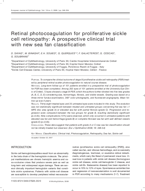 (PDF) Retinal Photocoagulation for Proliferative Sickle Cell ...