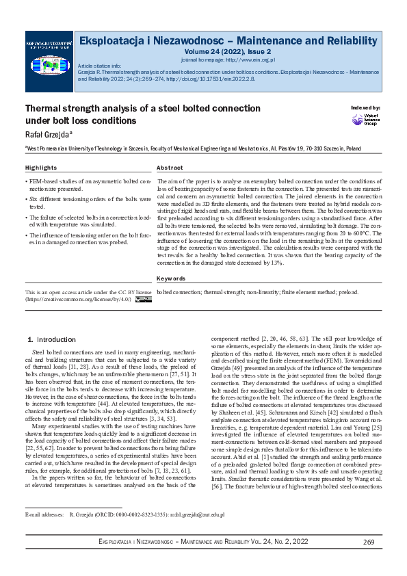 (PDF) Thermal strength analysis of a steel bolted connection under bolt ...