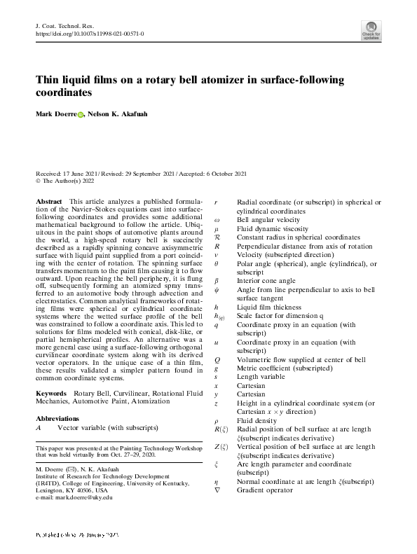 (PDF) Thin liquid films on a rotary bell atomizer in surface-following ...