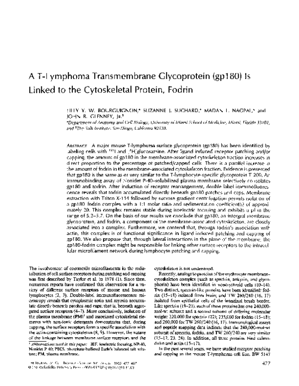 (PDF) A T-lymphoma transmembrane glycoprotein (gp180) is linked to the ...
