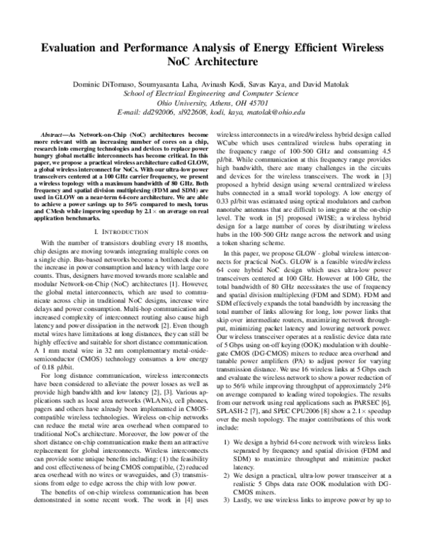 (PDF) Evaluation and Performance Analysis of Energy Efficient Wireless NoC Architecture
