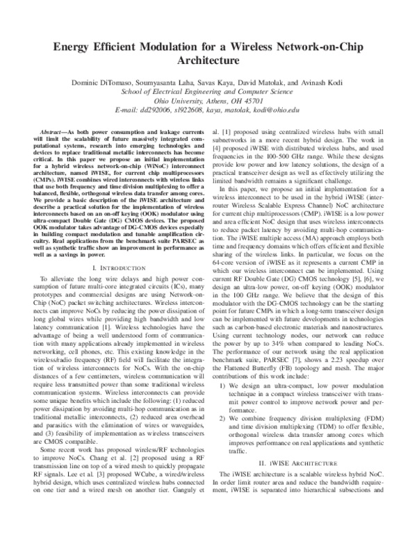 Pdf Energy Efficient Modulation For A Wireless Network On Chip
