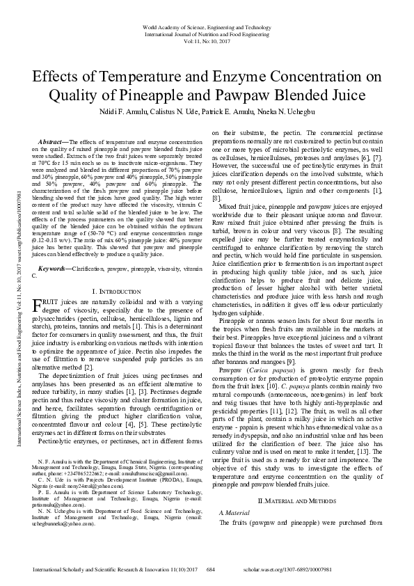 (PDF) Effects of Temperature and Enzyme Concentration on Quality of ...