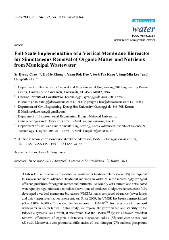 (PDF) Full-Scale Implementation of a Vertical Membrane Bioreactor for ...