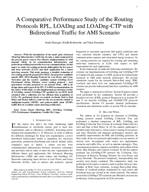 (PDF) A comparative performance study of the routing protocols RPL, LOADng and LOADng-CTP with ...