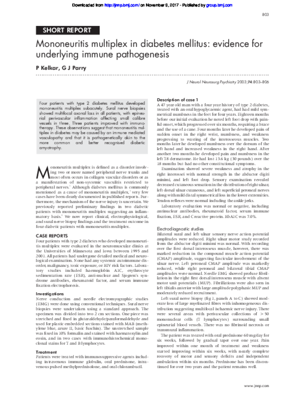 (PDF) Mononeuritis multiplex in diabetes mellitus: evidence for ...