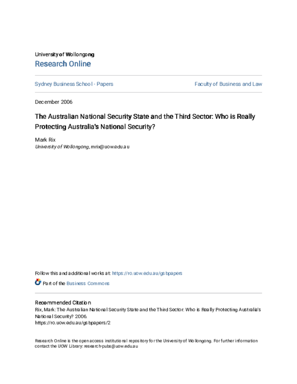 (PDF) The Australian National Security State and the Third Sector: Who ...