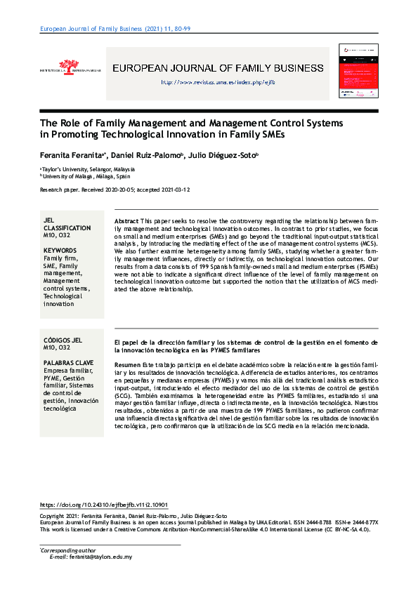 (PDF) The Role of Family Management and Management Control Systems in ...