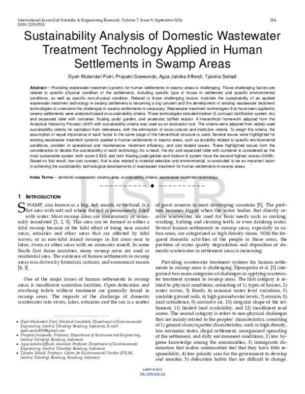 (PDF) Sustainability Analysis of Domestic Wastewater Treatment ...