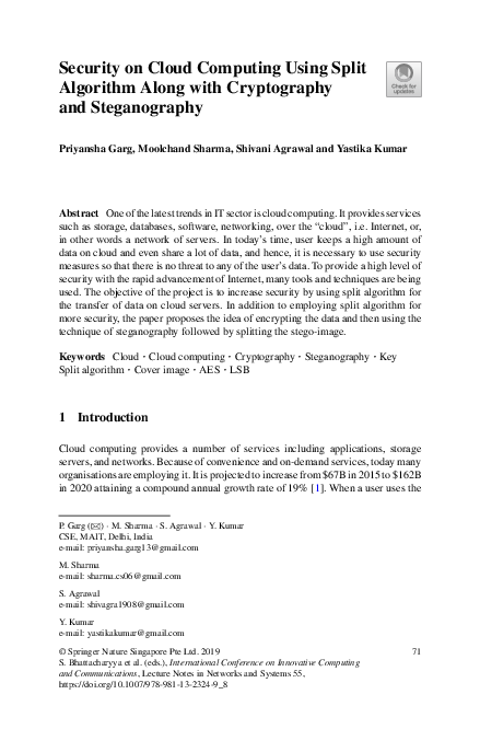 Pdf Security On Cloud Computing Using Split Algorithm Along With Cryptography And 