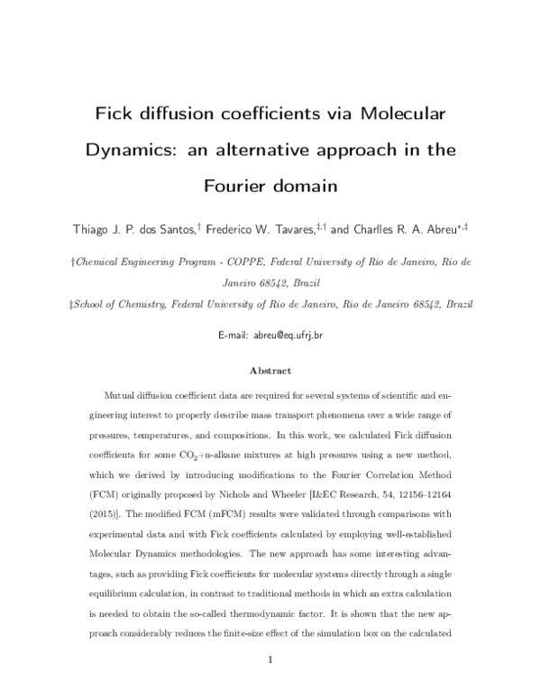 (PDF) Fick Diffusion Coefficients via Molecular Dynamics: An Alternative Approach in the Fourier ...