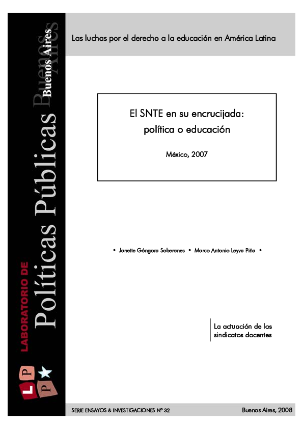 (PDF) El SNTE en su encrucijada: política o educación.