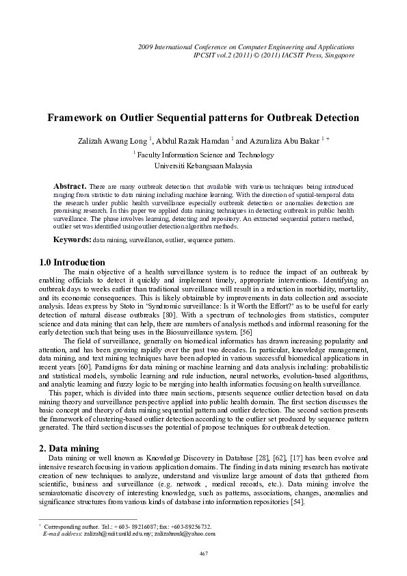 Pdf Framework On Outlier Sequential Patterns For Outbreak Detection